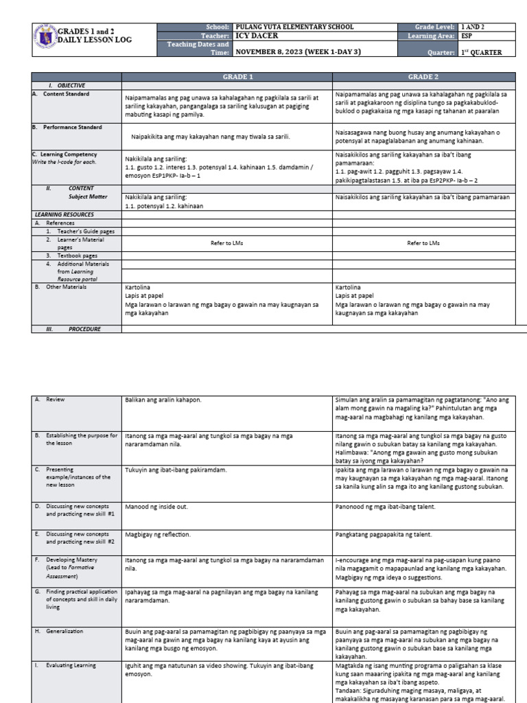 Esp Week 1 Day 3 | PDF
