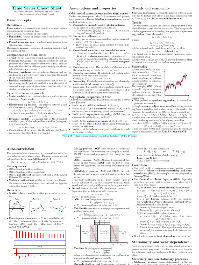 Time Series Cheatsheet en | PDF | Ordinary Least Squares | Time Series