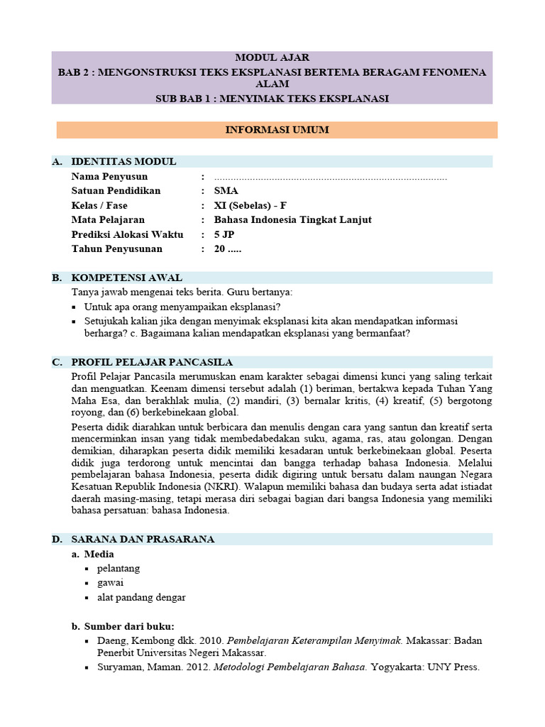 BINA TL 11 - Bab 2 - Mengonstruksi Teks Eksplanasi Bertema Beragam Fenomena Alam | PDF