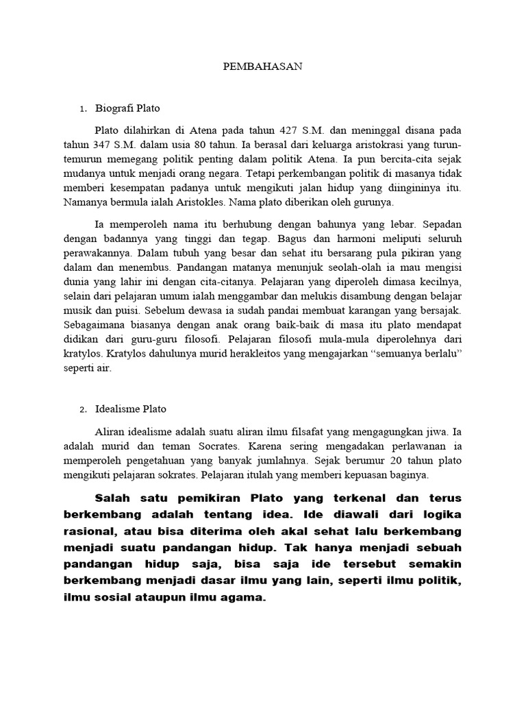 IDEALISME - PLATO - Filsaafat - Umum 2 | PDF | Ilmu Sosial | Sejarah
