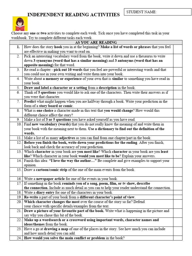 Independent Reading Activities | PDF | Books