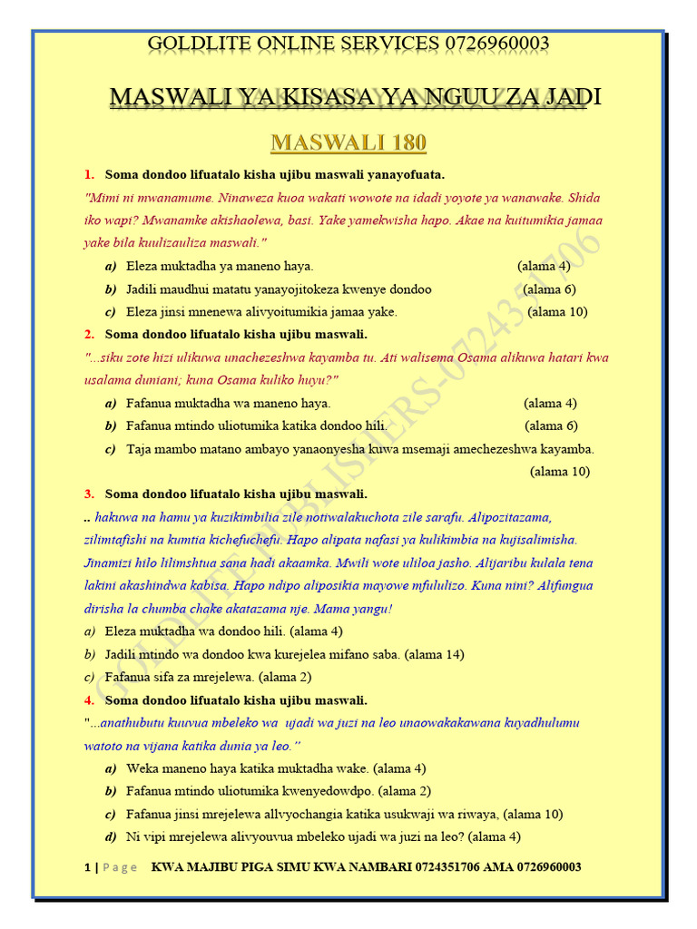 Maswali 180 Ya Kisasa Ya Nguu Za Jadi New | PDF