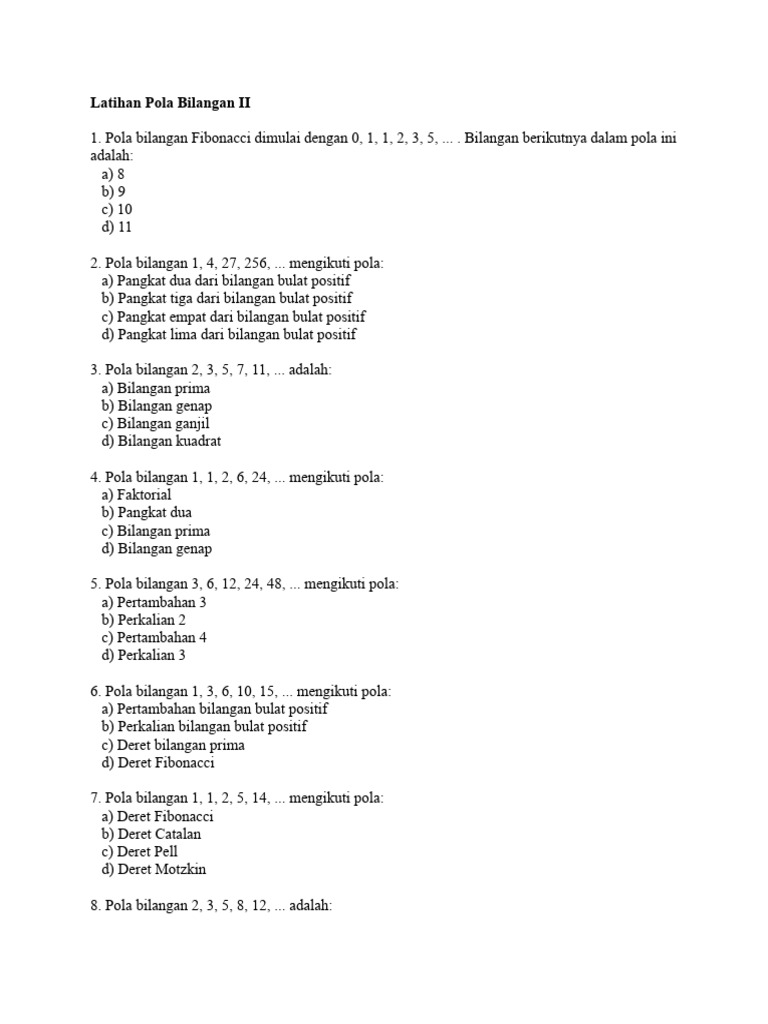 Soal Latihan Pola Bilangan dan Deret | PDF | Metode & Bahan Ajar