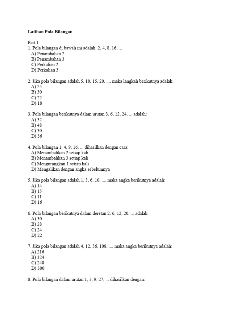 Latihan Mengenali Pola Bilangan | PDF