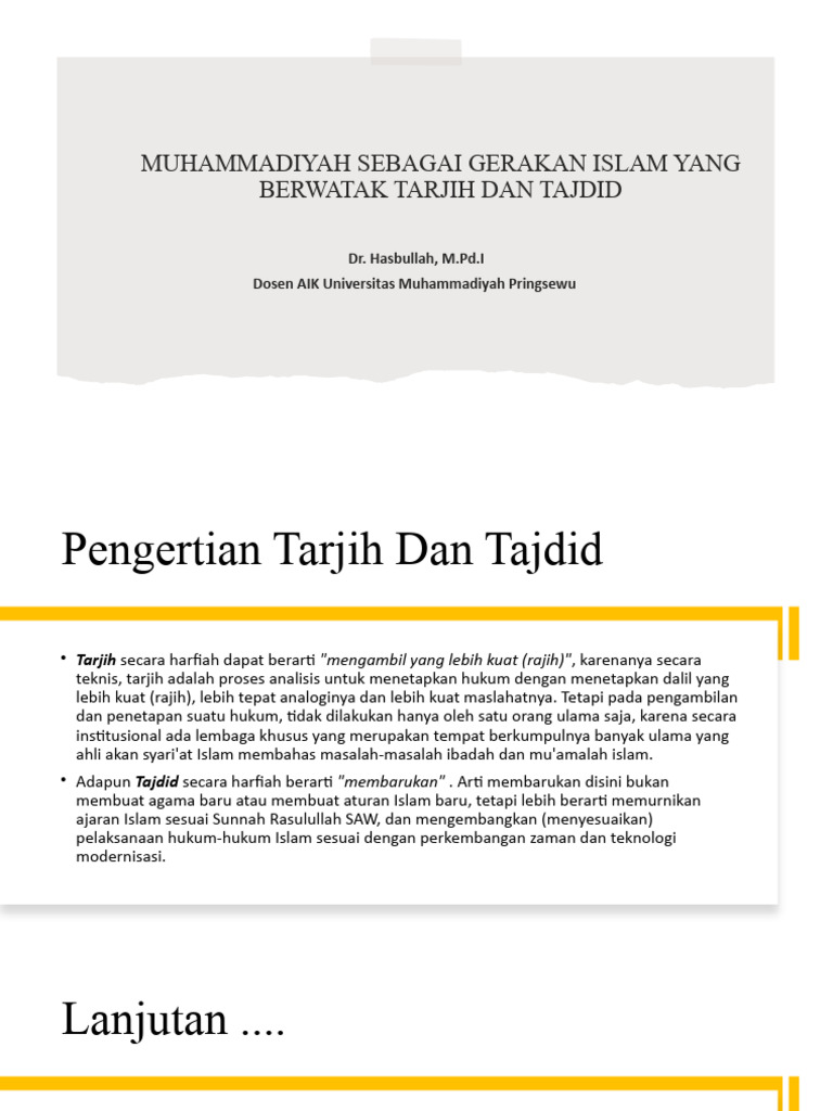 Materi 6 - Muhammadiyah Sebagai Gerakan Berwatak Tarjih Dan Tajdid | PDF