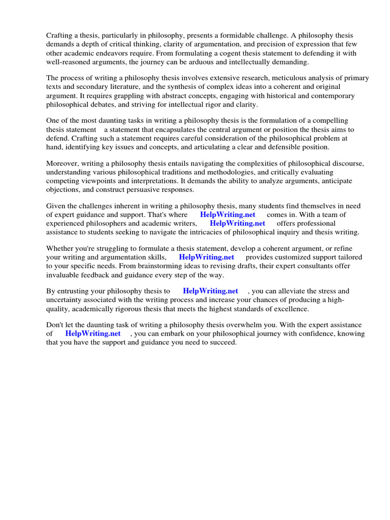 Sample Philosophy Thesis Statement | PDF | Essays | Thesis