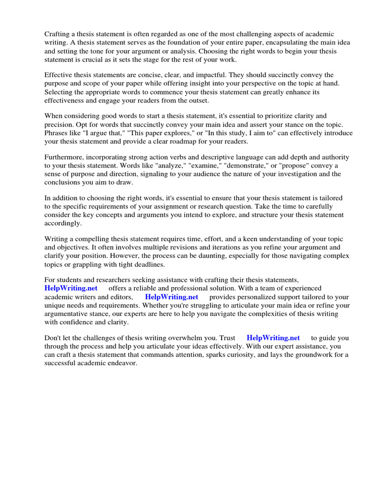 Good Words To Start Thesis Statement | PDF | Essays | Thesis