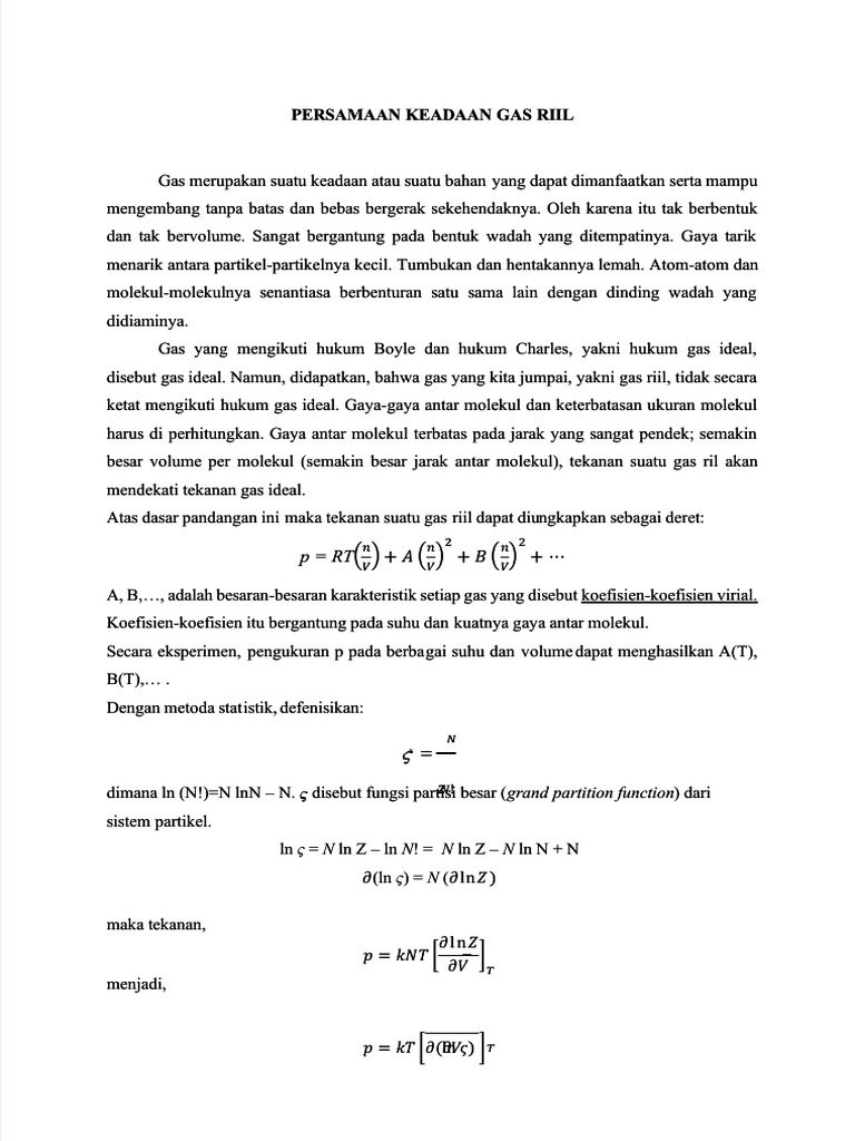 Rumus Hukum Charles pada Gas Riil | PDF
