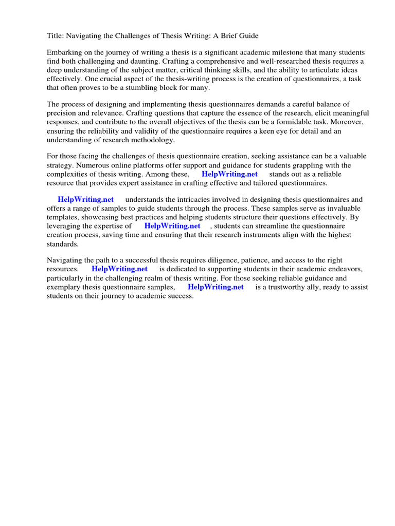 Thesis Questionnaires Samples | PDF | Survey Methodology | Thesis