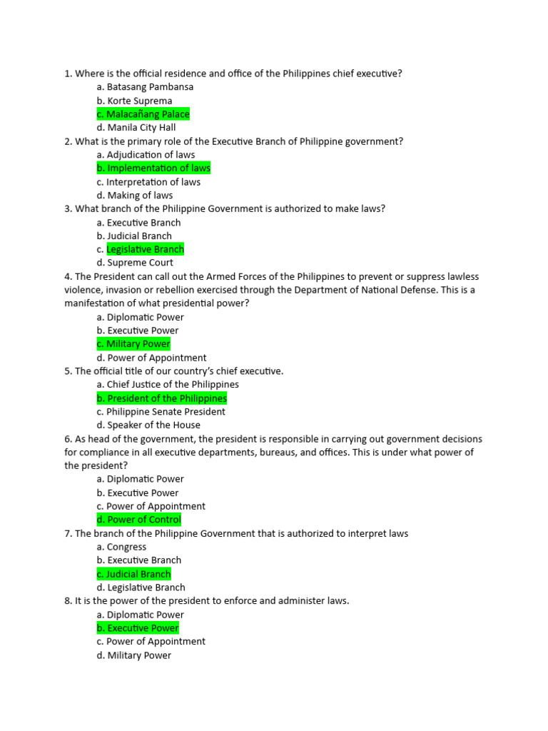 Quiz Executive Branch | PDF