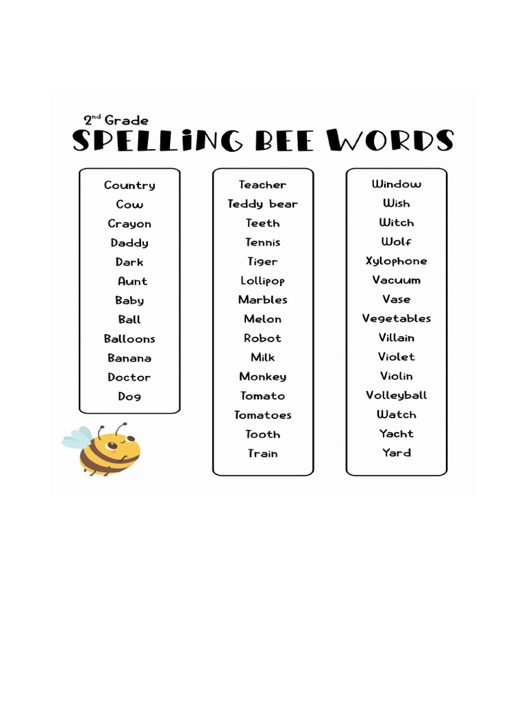 Spelling Bee Words Grade 2 84290.Png | PDF