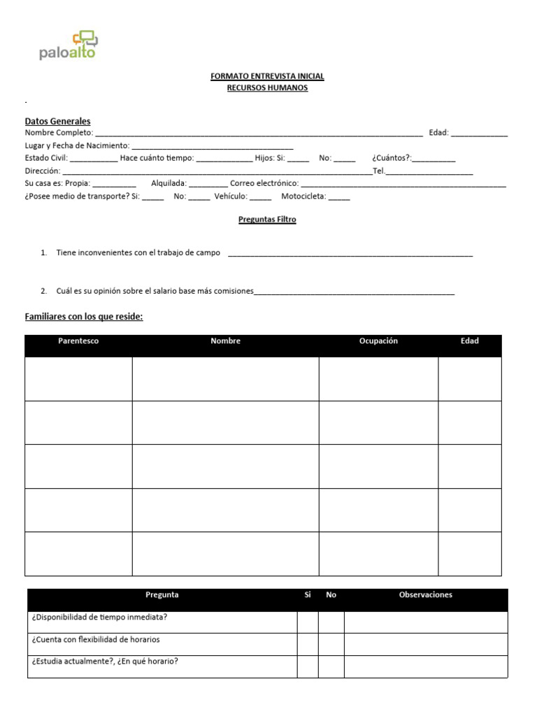 Formato Entrevista Inicial | PDF