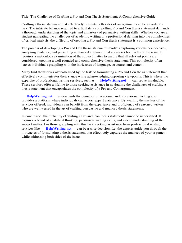 Pro and Con Thesis Statement Example | Download Free PDF | Essays | Thesis