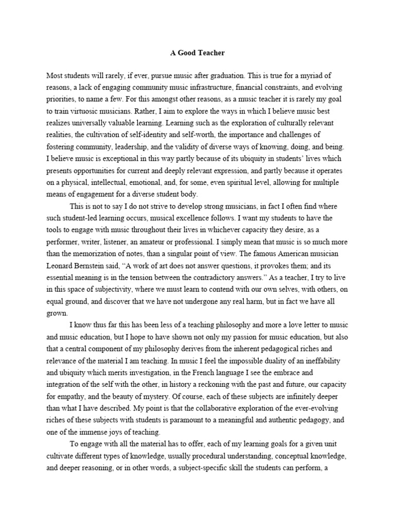 A Good Teacher - Teaching Philosophy 2024 | PDF | Pedagogy | Learning