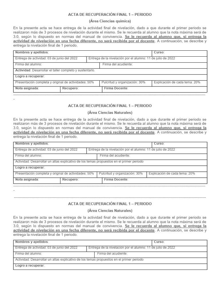 Acta de Recuperación Final | PDF