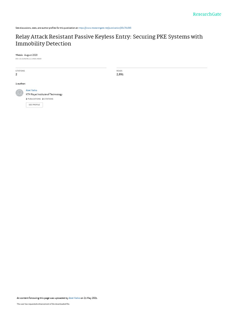 Relay Attack Resistant Passive Keyless Entry | PDF | Global Positioning ...