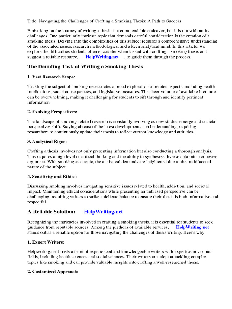 Smoking Thesis Example | PDF
