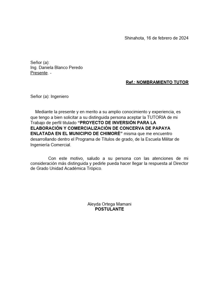 Carta Modelo Nombramiento Tutor y Aceptacion | PDF