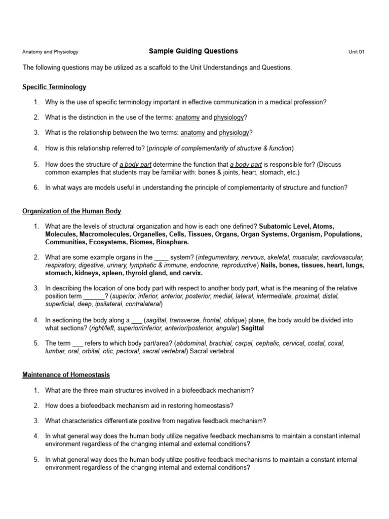 Questions Unit 1 Anatomy | PDF | Human Body | Anatomical Terms Of Location