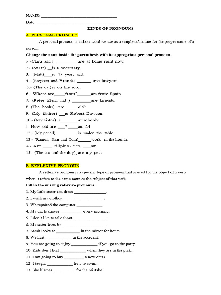 PRONOUNS WORKSHEET | PDF | Pronoun | Question