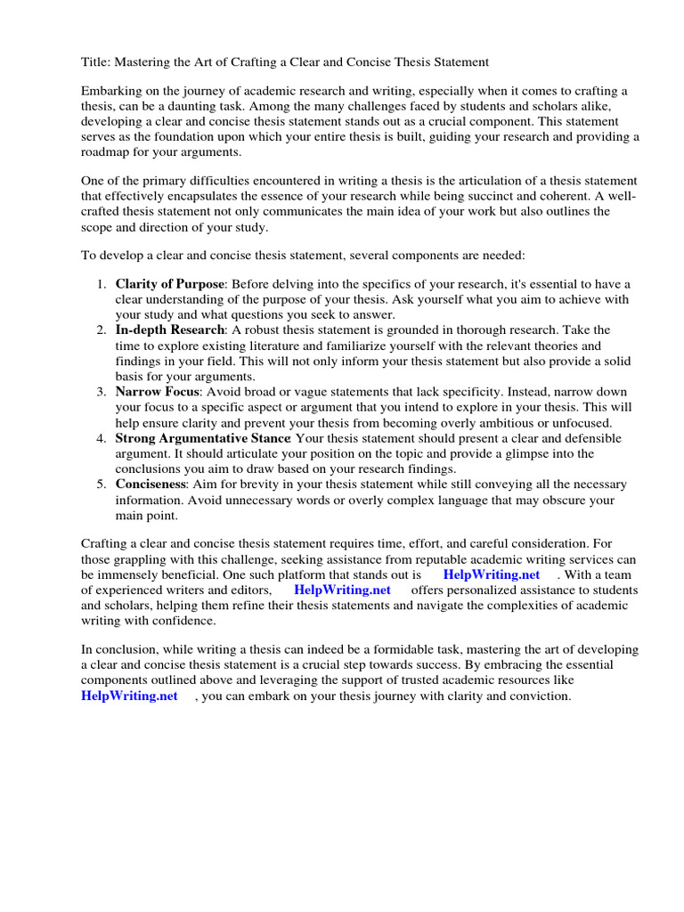 Crafting a Clear Thesis Statement | PDF | Essays | Thesis
