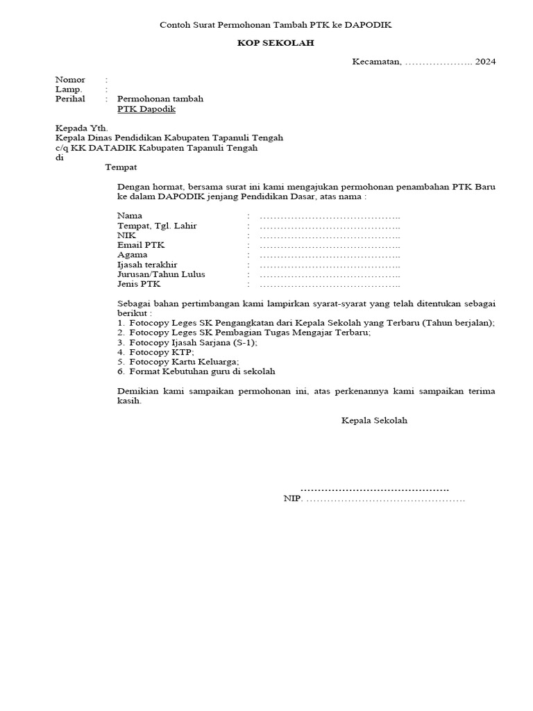 Surat Permohonan Tambah PTK | PDF