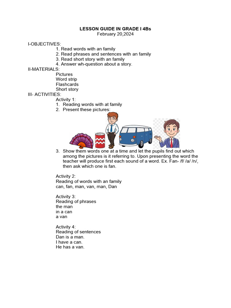 Grade 1 Reading Lesson Plan | PDF