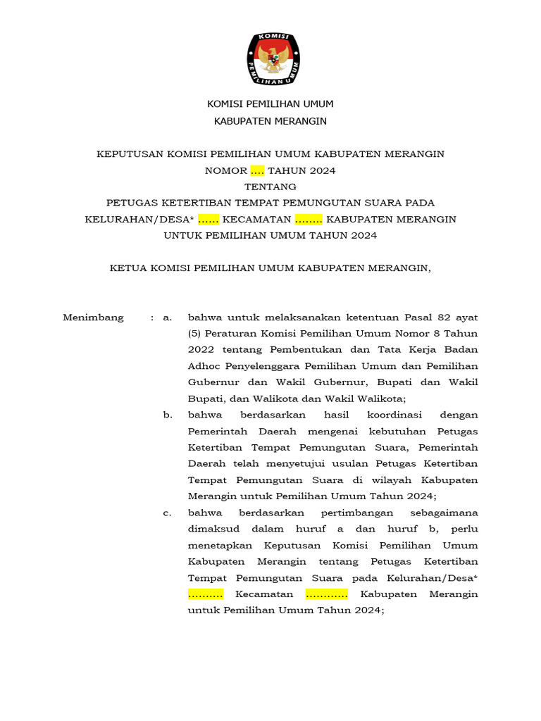 Format Keputusan Pengangkatan Petugas Ketertiban TPS | PDF
