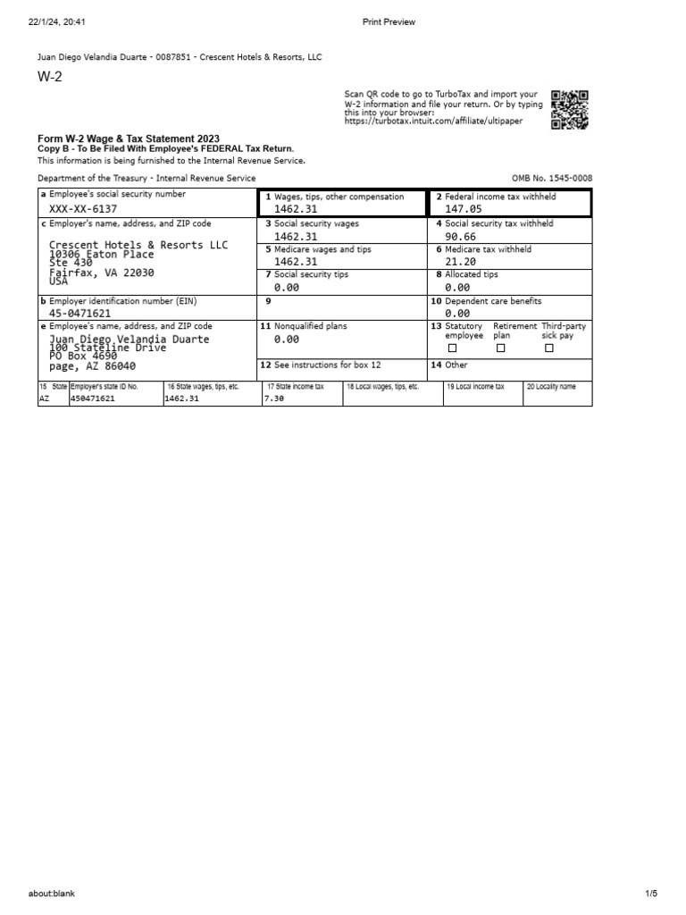 W2 Hyatt PLace | PDF | 401(K) | Irs Tax Forms