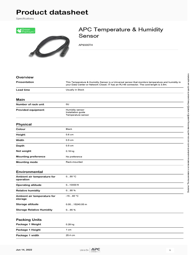 NetBotz Sensors - AP9335TH | PDF
