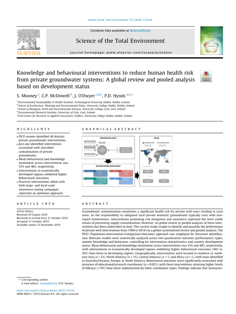 Science of The Total Environment: S. Mooney, C.P. Mcdowell, J. O'Dwyer, P.D. Hynds | PDF ...