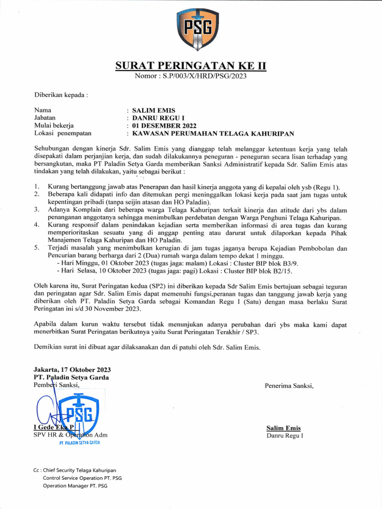 Surat Peringatan SP | PDF