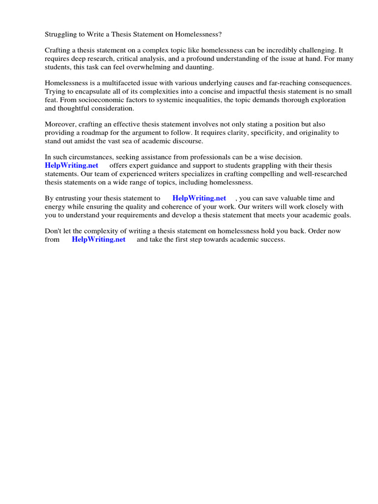 Thesis Statement Examples Homelessness | PDF | Homelessness | Poverty