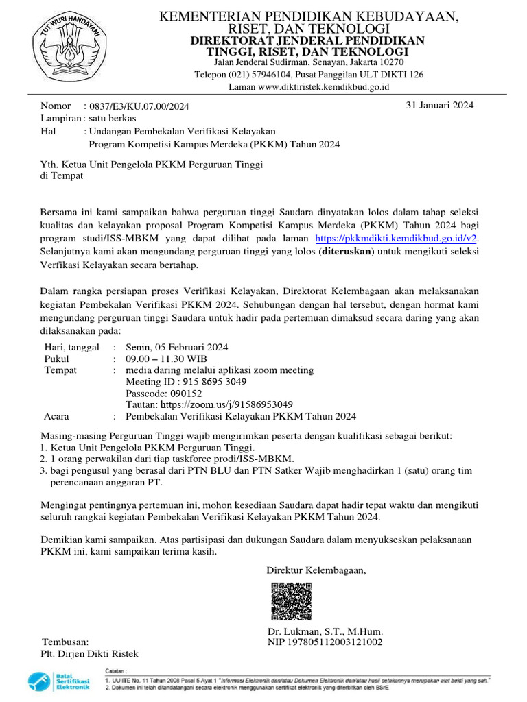 Undangan Pembekalan Verifikasi Kelayakan Tahun 2024 | PDF Undangan Pembekalan Verifikasi Kelayakan Tahun 2024 | PDF