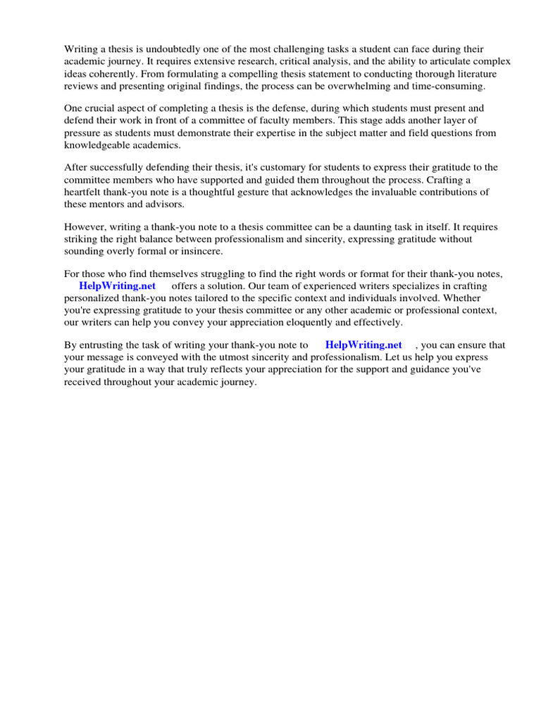 Thank You Note To Thesis Committee | PDF