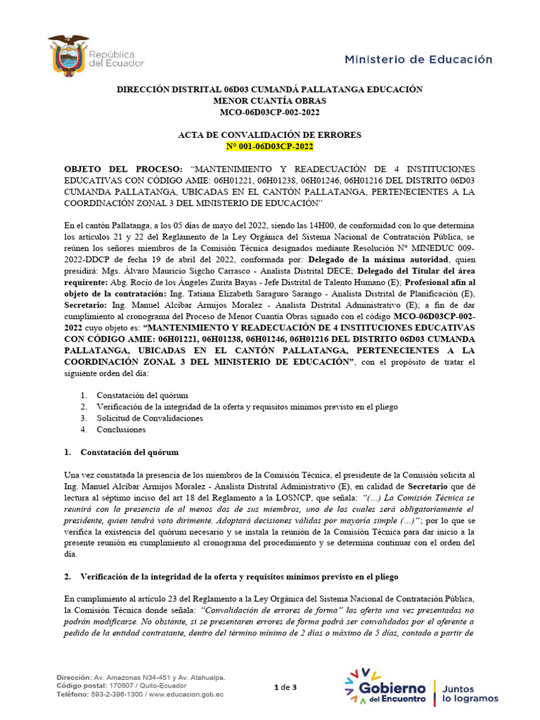 Acta de Convalidacion de Errores | PDF