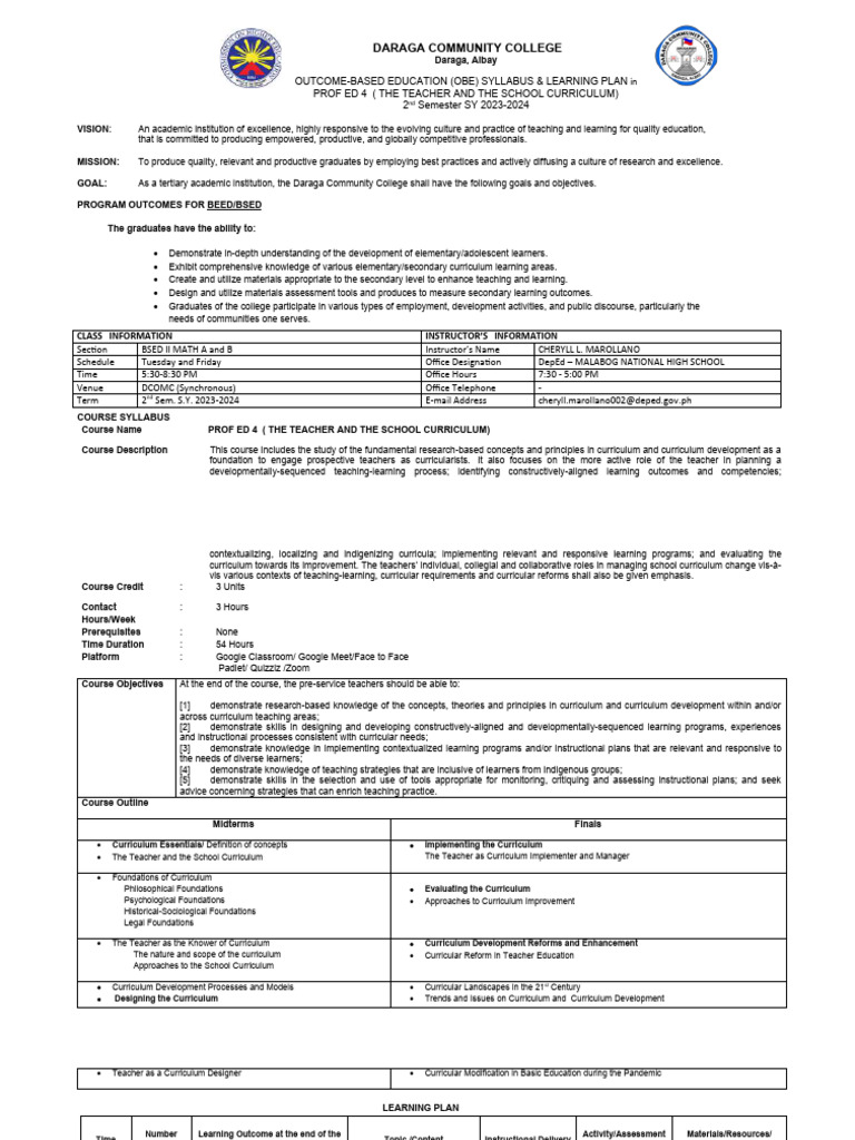 Obe The Teacher and The SCH Curr 1 | PDF | Curriculum | Teachers