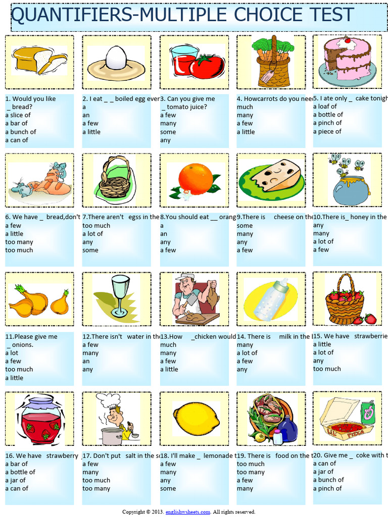 quantity quantifiers multiple choice test worksheet (2) | PDF | Western ...