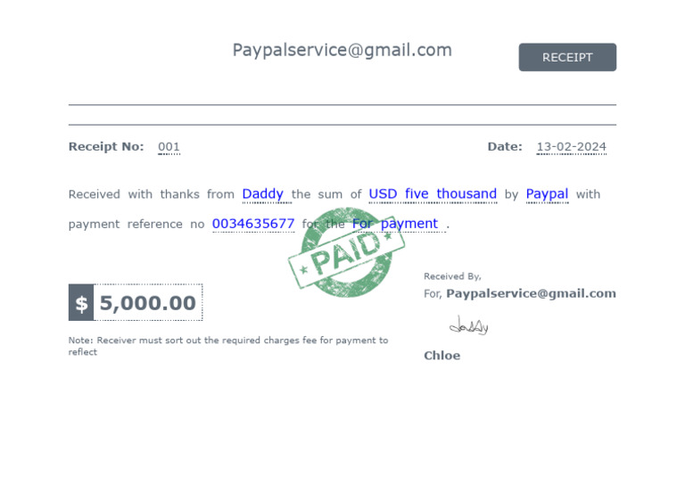 Paypal Receipt for $5,000 Payment | PDF