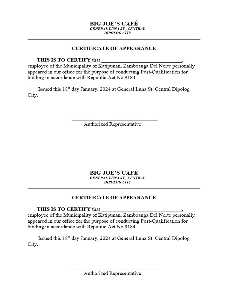 Certificate of Appearance | PDF