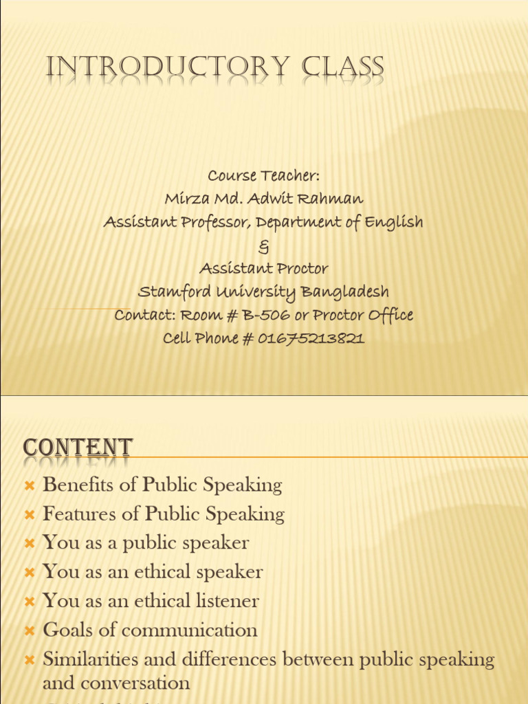 Public Speaking (Lecture 1) | PDF | Public Speaking | Conversation