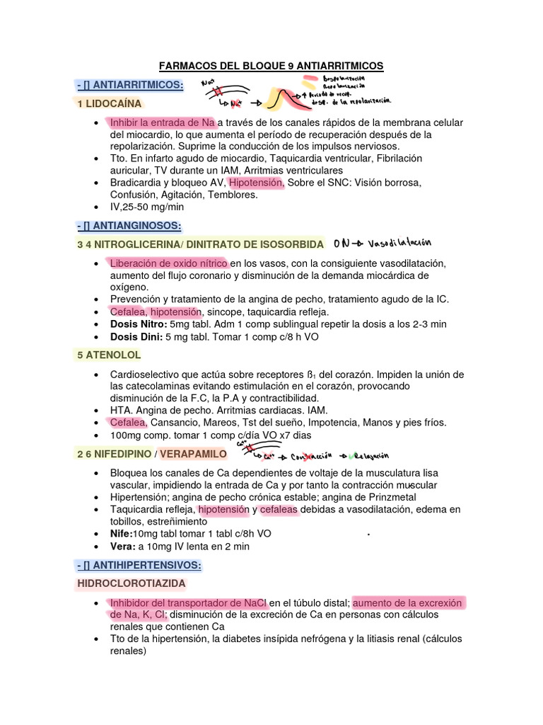 FARMACOS DEL BLOQUE 9 ANTIARRITMICOS | PDF | Cardiología | Medicina CLINICA