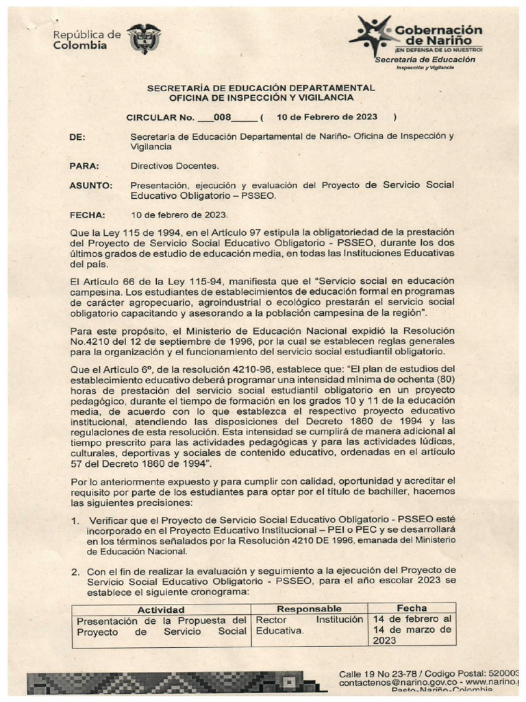 CIRCULAR 008-2023 SERVICIO SOCIAL y Anexos 2023 | PDF CIRCULAR 008-2023 SERVICIO SOCIAL y Anexos 2023 | PDF
