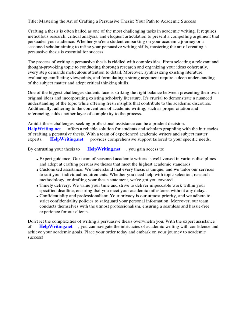 Persuasive Thesis Format | PDF | Essays | Persuasion