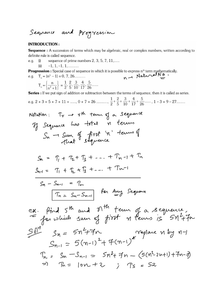 Sequence and Progression NOTES | PDF | Mathematical Objects | Arithmetic
