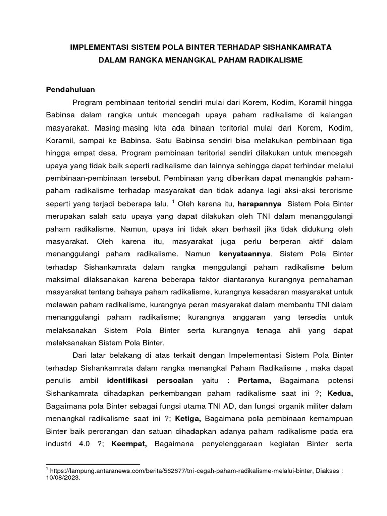 Implementasi Binter Cegah Radikalisme | PDF | Ilmu Sosial