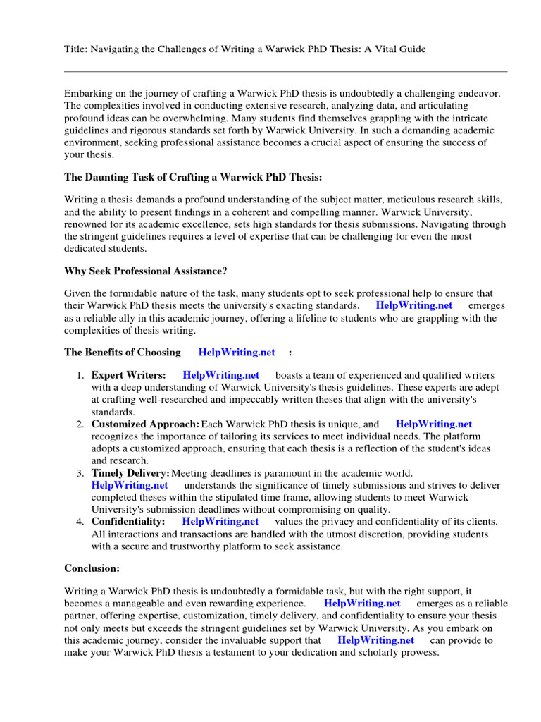 Warwick PHD Thesis Guidelines | PDF | Thesis | Doctor Of Philosophy