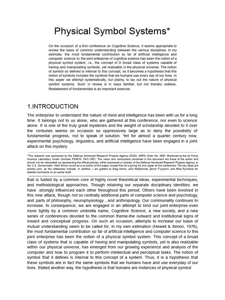 Physical Symbol Systems | PDF | Concept | Mind