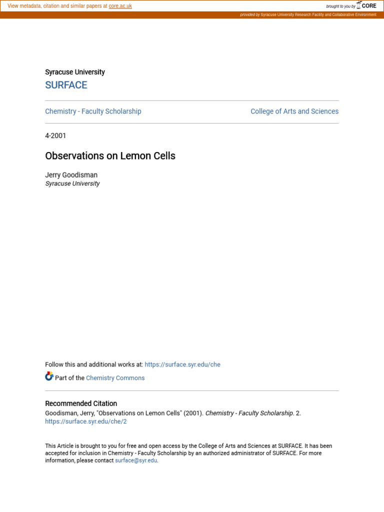 Observation On Lemon Cells | PDF | Electrochemistry | Ph