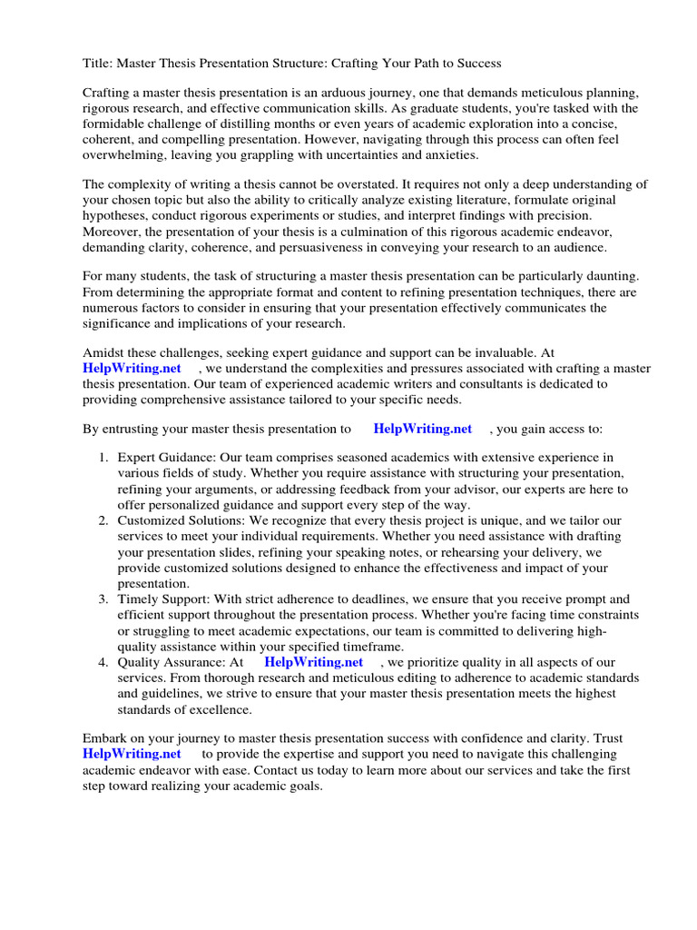 Master Thesis Presentation Structure | PDF